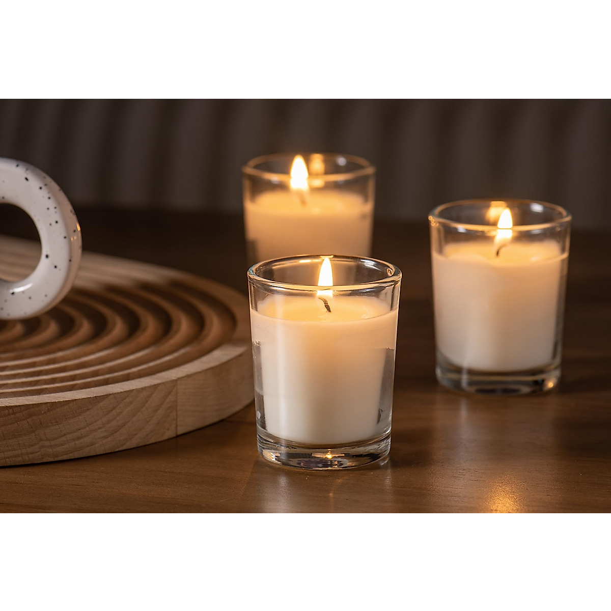 Housecret 24 Pack Warm White Unscented Clear Glass Filled Votive Candles. Hand Poured Wax Candle Ideal Gifts for Aromatherapy Spa Weddings Birthdays Holidays Party