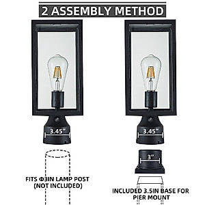 Windben Dusk to Dawn Outdoor Post Light,Lamp Post Light Fixture,Post Lantern with Pier Mount Base,Matte Black,Suitable for Gardens,Yards,Passages or Entrances, etc