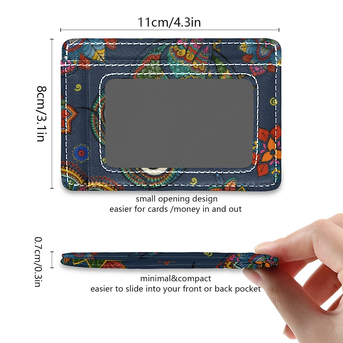 Linomo Thin leather Card Holder and Money Clip Ethnic Owl Flower Wallet RFID Blocking for Men & Women