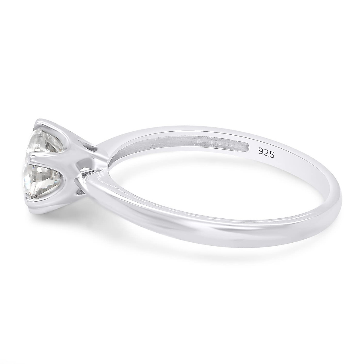 SAVEARTH DIAMONDS Engagement Ring, 6.5MM 1 Carat Round Cut Lab Created Moissanite Diamond Solitaire Wedding Promise Ring In 14K White Gold Over Sterling Silver (VVS1 Clarity, 1Cttw)-7.5