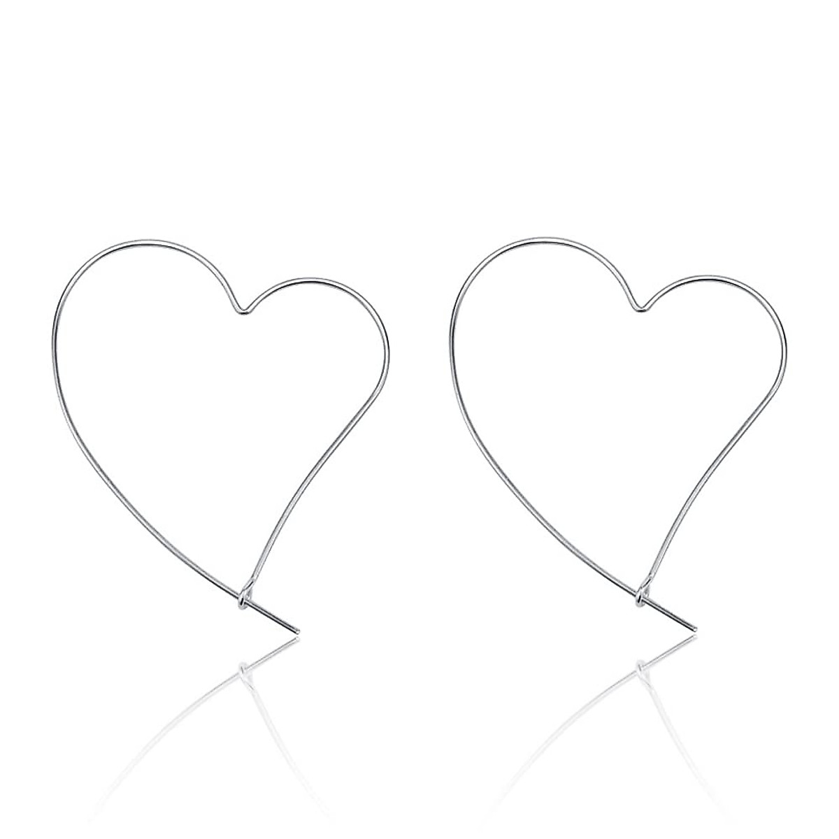 925 Sterling Silver Big Large Heart Hoop Earrings Threader Earrings for Women Thin Wire Lightweight 50mm for Women