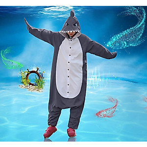 WOTOGOLD Animal Cosplay Costume Gray Shark Unisex Adult Pajamas Gray,X-Large