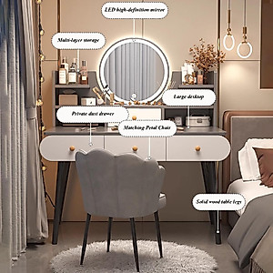 Vanity Set with Lighted Mirror | Makeup Table with Storage Shelf and Drawers | Vanity Desk with Comfortable Chair | 3 Color Lighting Modes Adjustable Brightness