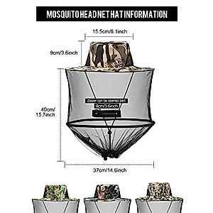 4 Pieces Mosquito Head Mesh Mosquito Cap Net Hat Face Cover with Zipper Foldable Fly Protection Netting Hat for Outdoor Fishing Hiking Gardening