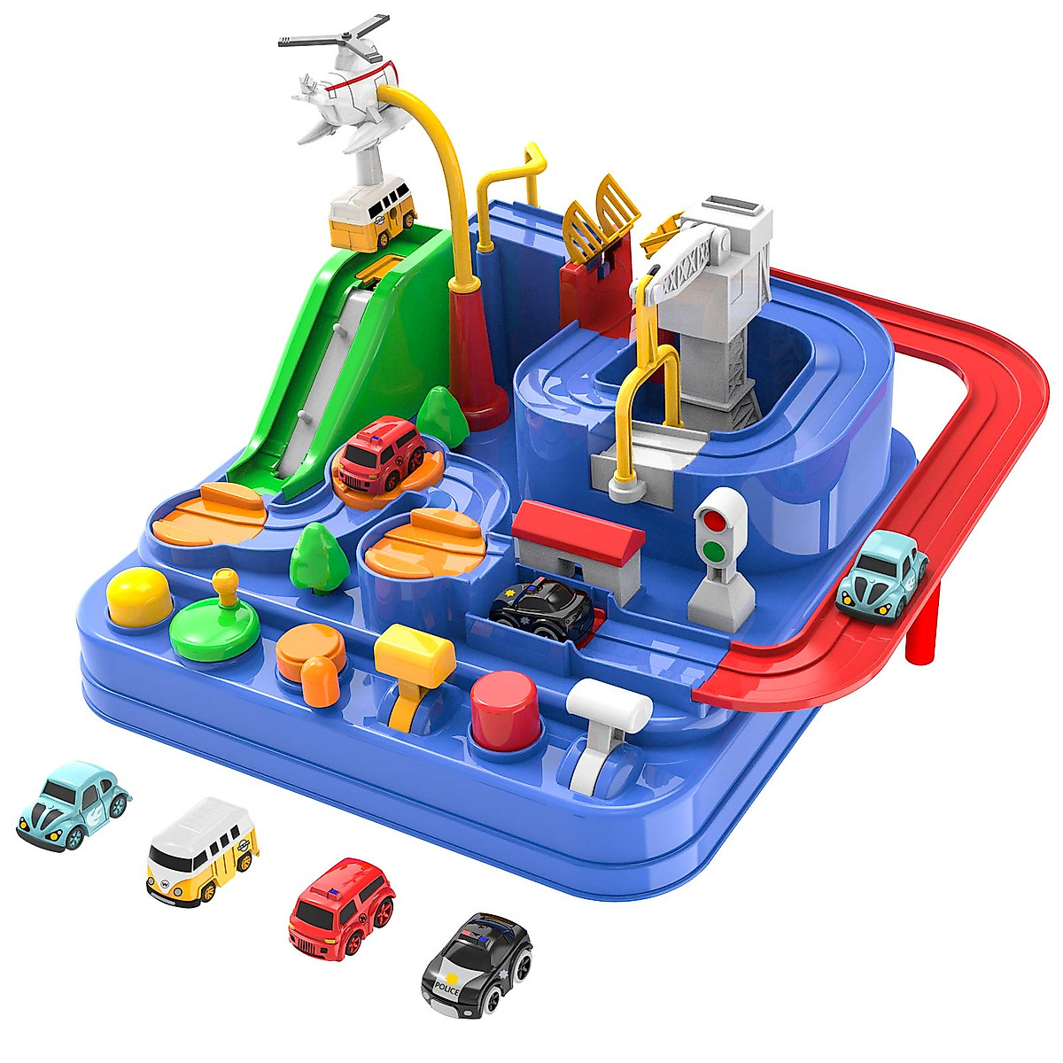 Toddler Toys for 3 4 5 Years Old Boys Girls, Car Adventure Toys City Rescue with 4 Mini Cars,Race Tracks car toys for Boys age 3-5, Birthday Gifts for 3-5 Year Old Boys Girls 10.2x10.2x7.2in