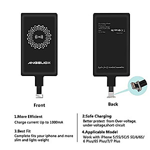 Wireless Charger Charging Pad with Qi Wireless Charging Receiver for iPhone 7/7 Plus/6S Plus/6 Plus/6S/6/5S/5/5C/SE (Included Black Qi Receiver)