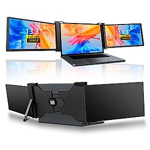 FOPO 13.3” Triple Laptop Screen Extender, FHD 1080P IPS Laptop Monitor Extender for 14”-17.3” Laptop, HDMI/USB-C Plug and Play Portable Monitor for Laptop -S16 Black