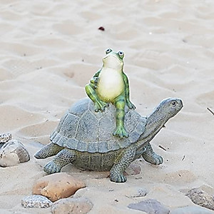 LCdecohome Frog Turtle Statue - Outdoor Garden Decor, Resin Sculpture, 10.5 x 6.5 x 8.5 Inch