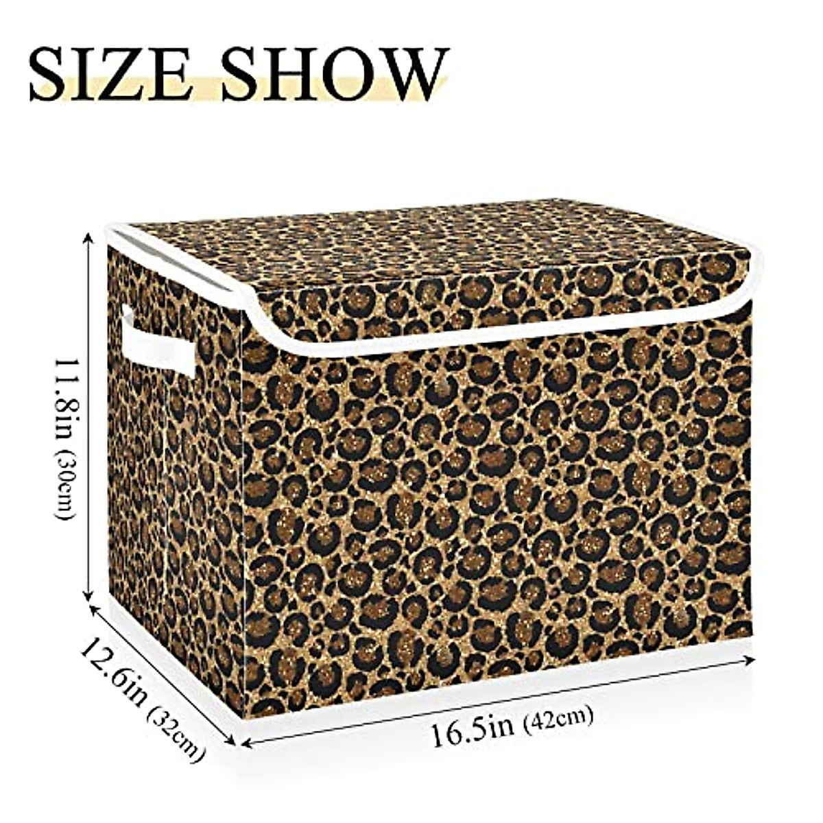 DOMIKING Fashion Leopards Large Storage Bin with Lid Collapsible Shelf Baskets Box with Handles Toys Organizer for Nursery Drawer Shelves Cabinet