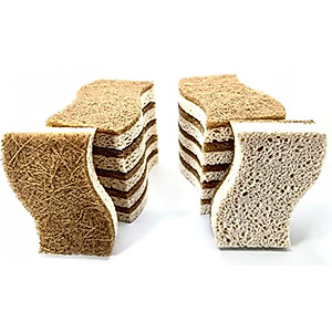 MinnYaso 12 Pack S-Shape Natural Sponges, Hemp Sisal Plant Based Scrubber Scouring Sponge, Eco-Friendly Odor Free Biodegradable Compostable Wood Pulp Sustainable Scrub Pads for Kitchen Dishes Bathroom