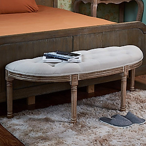 VONLUCE Vintage French Bench, Beige, 49" Upholstered Entryway Bench & Dining Bench, Rubberwood Legs, Padded Seat, 330-pound Weight Capacity