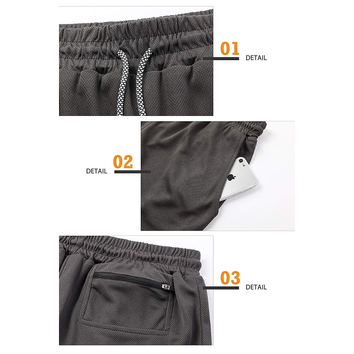 Surenow Mens Running Shorts，Workout Running Shorts for Men，2-in-1 Stealth Shorts， 7-Inch Gym Yoga Outdoor Sports Shorts Grey