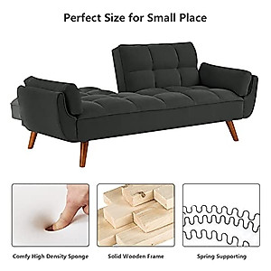 Betoko Convertible Futon Sofa Bed Sleeper Twin Size, Modern Reclining Linen Split Back Sofa Couch with Pillow Top Arm for Compact Living Room,Apartment (Dark Grey)
