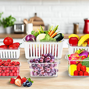 OZEPLASC Fruit Containers for Refrigerator 3 Pack Large Food Storage Container with Removable Colander Alright Fruit Vegetable Storage Saver Container for Fridge White