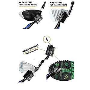 SportsGenics Golf Brush (Pack of 2) with a Golf Club Groove Sharpener - Double Sided Golf Club Cleaner - 6 Head Golf Groove Sharpener for Sharpening - Golf Club Cleaning kit - Golf Accessories