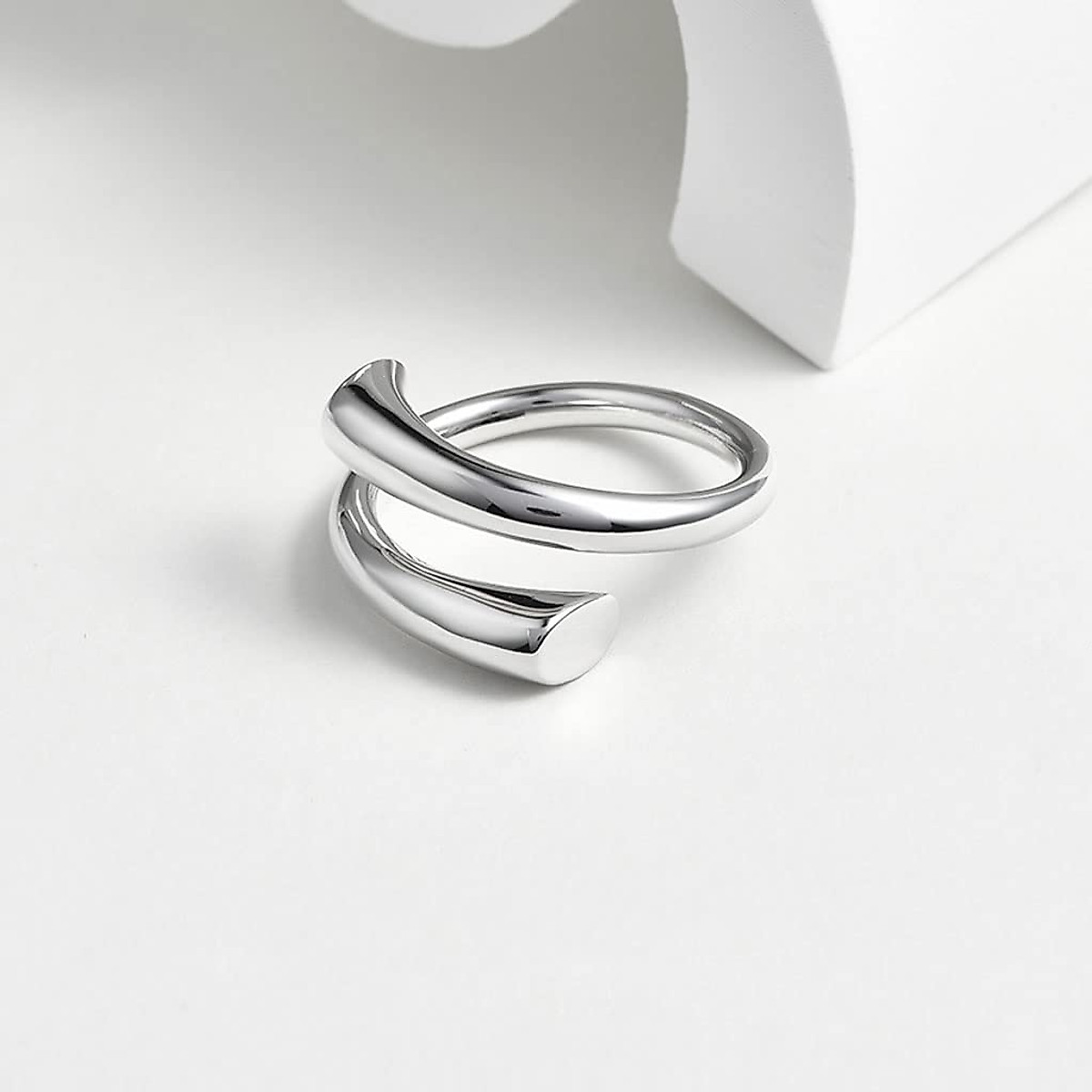 JIABA Adjustable 925 Sterling Silver Rings Double Line Thumb Ring Statement Minimalist Jewelry High Polish Open Ring for Women