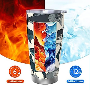 fish Tumbler with Lid and Straw 20oz Stainless Steel Car Cup for Hot and Cold Drinks, Double Wall Insulated Travel Coffee Mug Reusable Drink Thermos Cup Birthday Gifts