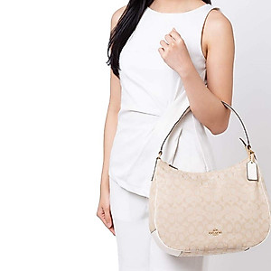 Coach ZIP SHOULDER BAG IN SIGNATURE JACQUARD, Light Khaki/Chalk/Imitation Gold, NS