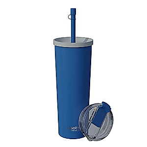 asobu Ocean Stainless Steel Tumbler with Flexible Straw Lid | Insulated Water Bottle for Ice Coffee, Cold Brew | Flip Open Lid for Hot Tea and Coffee | Reusable Travel Cup 27 Ounce (Blue)