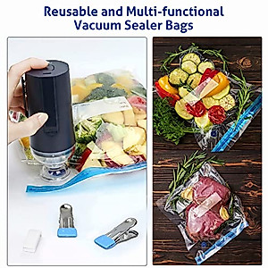 Vacuum Sealer Bags, 35PCS Food Saver Vacuum Sealer Machine Set for Sous Vide Cooking, Handheld Mini Vacuum Sealer with 15 PCS Reusable Sous Vide Bags, 4 Cooking Clips, 4 Sealing Clips & 10 Air Valves
