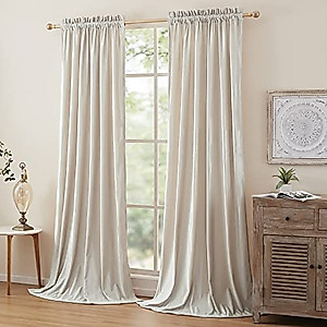 PRIMROSE Cream Curtains 96 inch for Living Room Velvet Blackout Rod Pocket Window Drapes Treatment Semi Room Darkening Ivory Decor Curtains for Bedroom Set of 2 Panels