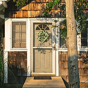 IRONLAND 12" Artificial Eucalyptus Wreath for Front Door Small Spring Summer Wreath Little Green Leaves Wreath for Farmhouse Festival Celebration Party Home Porch Decor