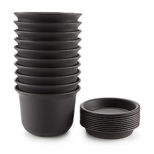 T4U 4.25 Inch Plastic Planter Pots with Saucer Brown Set of 10, Seeding Nursery Planter Pot with Drainage and Tray for Flowers Herbs African Violets Succulents Orchid Cactus Indoor Outdoor