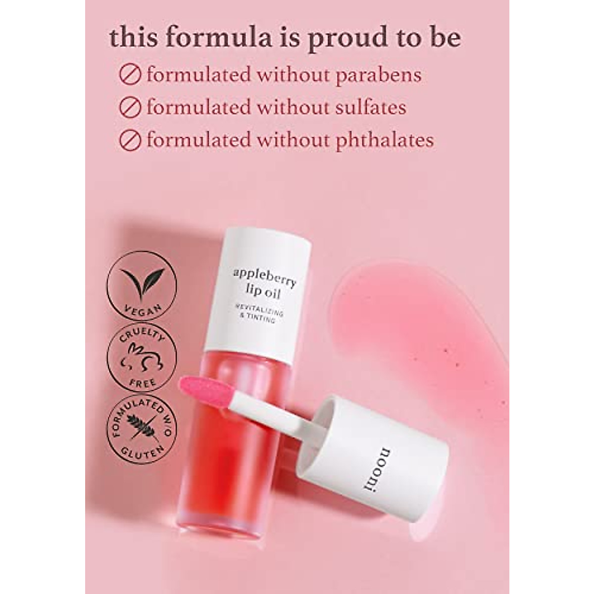 Nooni Korean Lip Oil - Appleberry | Gift, Moisturizing, Revitalizing, and Tinting for Dry Lips with Raspberry Fruit Extract, 0.12 Fl Oz