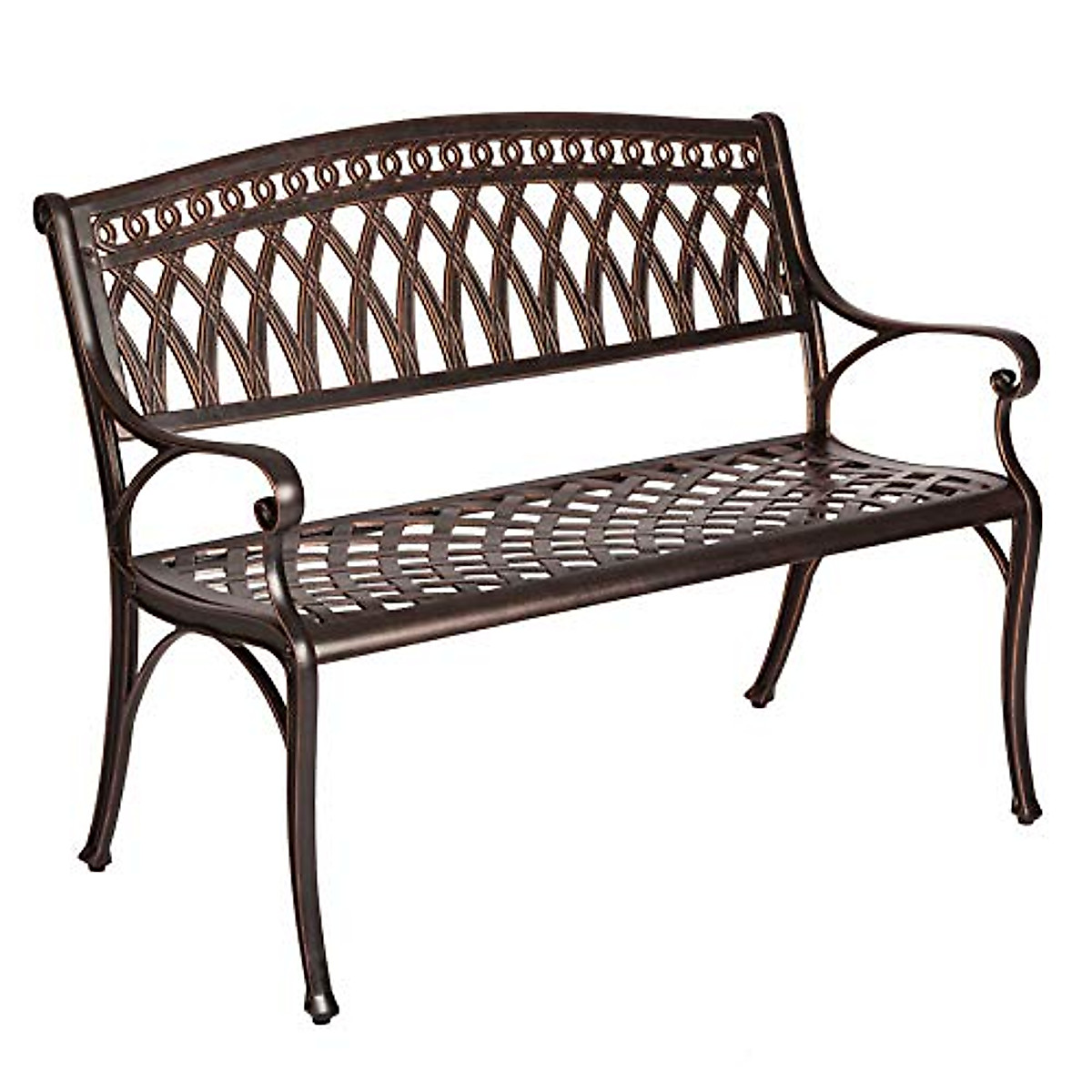 Patio Sense 62441 Simone Cast Aluminum Patio Bench Heavy Duty Rust Free Metal Construction Front Porch, Backyard, Lawn, Garden, Pool, Deck, Outdoors - Antique Bronze Finish