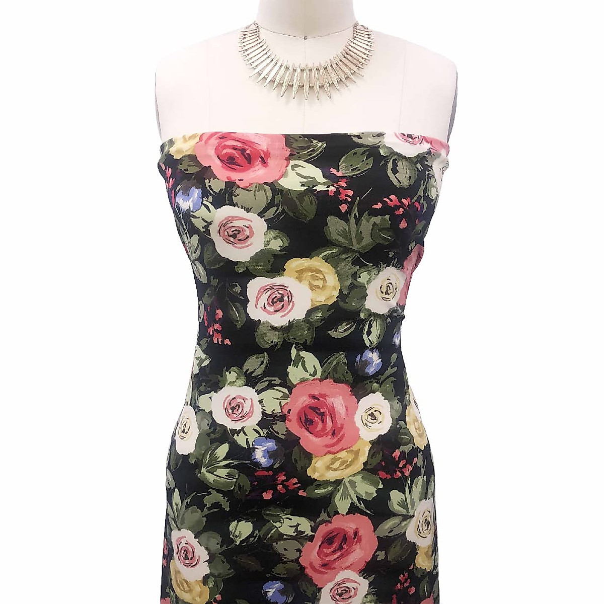 Black Coral Medium Flowers Printed on ITY Stretch Jersey Knit Fabric Twist Yarns ITY Fabric by The Yard - Style P-3275-450