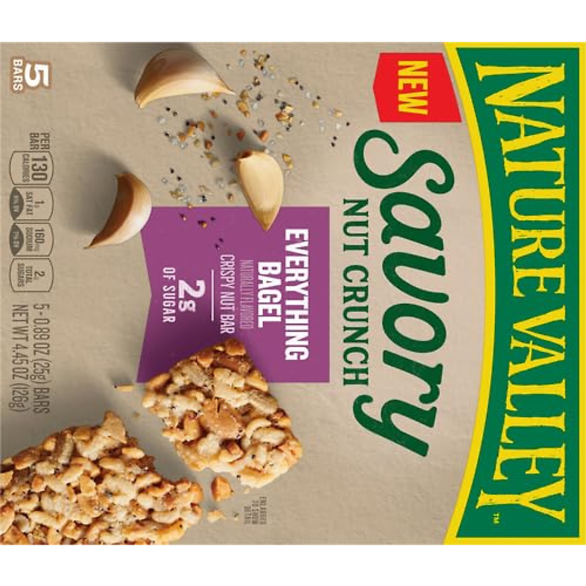 Nature Valley Savory Nut Crunch Bars, Everything Bagel, 0.89 oz, 5 bars
