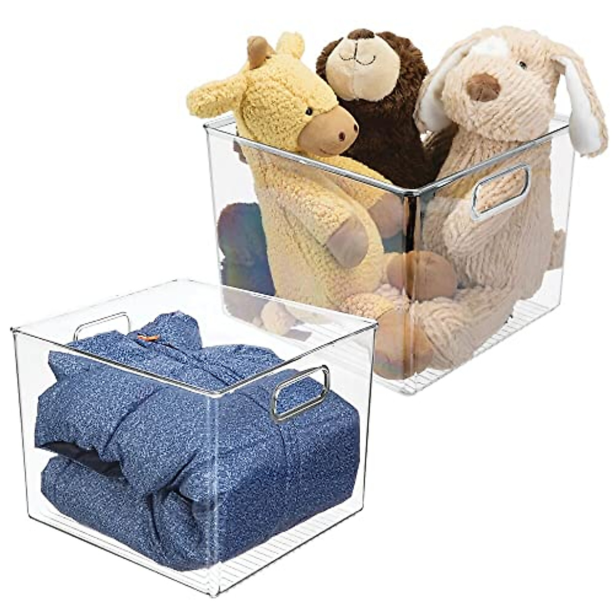mDesign Plastic Deep Home Storage Organizer Basket Bin with Handles for Cube Furniture Shelving in Office, Closet, Bedroom, Laundry Room, Nursery, Kids Toy Room Shelf - Ligne Collection, 2 Pack, Clear