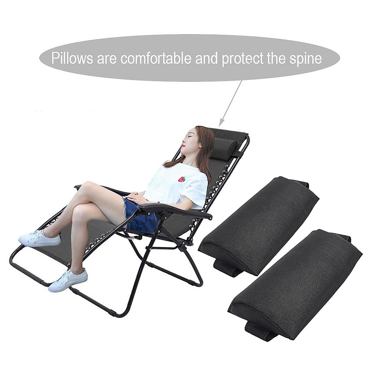 FLAMEER 2Pack Outdoor Anti Gravity Lounge Chair Pillow, Headrest Pillow for Folding Patio Lawn Recliner (Black)