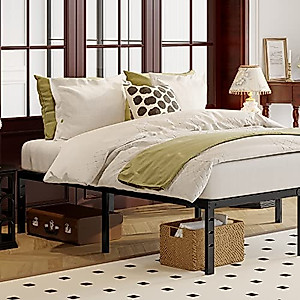 zunatu 18 Inch Full Metal Bed Frame Foundation No Box Spring Needed Heavy Duty Tall Platform with Large Storage Easy Assembly Mattress Noise Free, Black