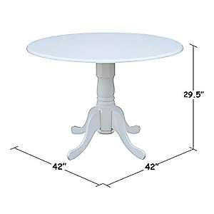 IC International Concepts, 42" Round Dual Drop Leaf Pedestal Dining Table, Solid Real Wood, Sturdy Parawood, White