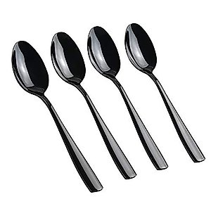 Teyyvn 16-Pack Black Stainless Steel Dinner Spoon, 8.03 Inches, Mirror Polished