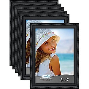 Icona Bay 5x7 Picture Frames (Black, 6 Pack), Beautifully Detailed Molding, Contemporary Picture Frame Set, Wall Mount or Table Top, Inspirations Collection