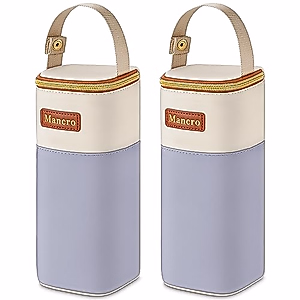 Mancro 2pack Insulated Baby Bottle Bags, Fits Baby Bottles up to 12 Oz Breastmilk Cooler Bag with Button Handle, Portable Baby Bottle Cooler Bag for Nursing Mom Daycare, Beige