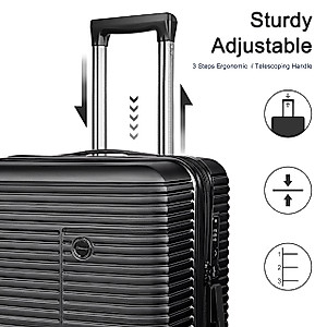 2 Piece Carry On Luggage Sets, PC+ABS Hardside Suitcases with Spinner Wheels and TSA Lock for Travel.(14/20) (Black, 14"+20")
