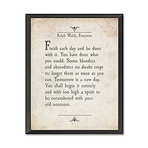 Finish Each Day, Ralph Waldo Emerson Quote Art Print, Unframed, Literary Inspirational Motivational Sign, Birthday Housewarming Christmas Gift, 5x7 Inches