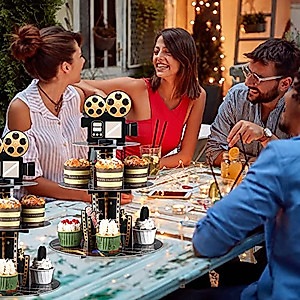 Zopeal 3 Tiers Movie Night Cupcake Stand Movie Cardboard Cupcake Holder Movie Birthday Party Decorations for Movie Night Themed Birthday Party Desserts Supplies Decorations (Colorful)