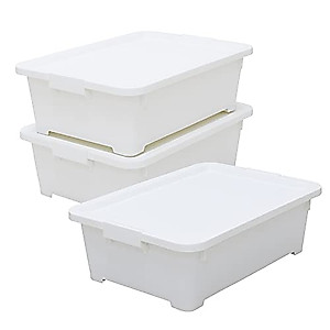 Astage | Rolling Storage Tub, Storage Tote, Plastic Box, Lidded Box 19Qt - 3pack (White)