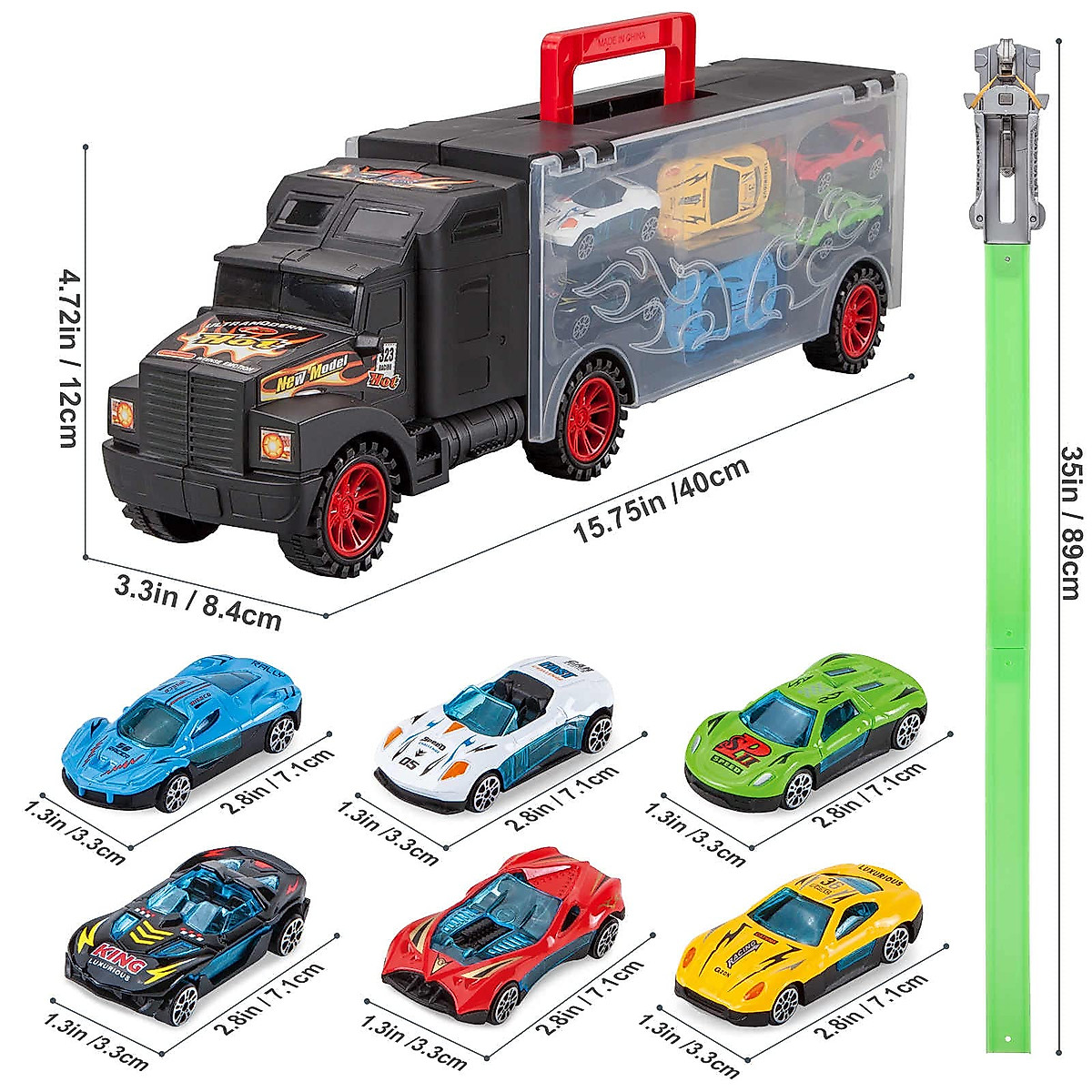 Abincee Toddler Toys for 3-5 Year Old Boys,Toy Truck Carrier with 12 Die-cast Vehicles Toy Cars and 2 Race Tracks,Gift for Kids Age 3 4 5 6 7
