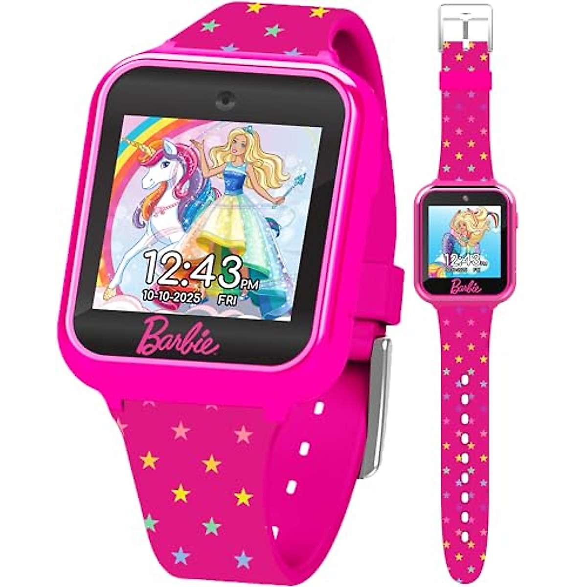 Barbie Kids Smart Watch - Interactive Touchscreen with Games, Selfie Camera, Step Tracker, Alarm, and Stylish Printed Silicone Strap - Fits Wrists 5.5" to 8.5"