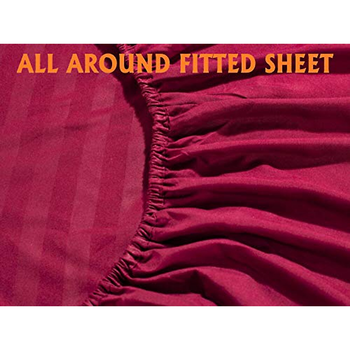 Elegant Comfort Best, Softest, Coziest 6-Piece Sheet Sets! - 1500 Thread Count Egyptian Quality Luxurious Wrinkle Resistant 6-Piece Damask Stripe Bed Sheet Set, Queen Burgundy