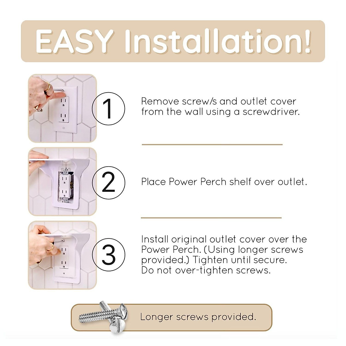 Storage Theory Power Perch Double Outlet Shelf - Convert Your Outlet into Display Shelves - Alexa Speaker Stand, Electric Toothbrush Holder - Light Socket Shelf 2 Pack, White