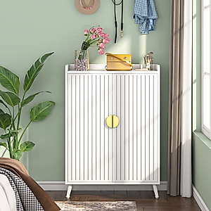 Shoe Cabinet with Doors, Shoe Storage Cabinet with Adjustable Shelves,Wooden Shoe Storage Organizer for Entryway, Living Room,Hallway, Closet, White&Gold