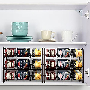 HAITRAL 2 Pack Can Rack Organizer, 3 Tier Stackable Can Storage Dispenser Holder, for Food Storage, Countertops or Kitchen Cabinets, Storage for 36 Cans (Each), Bronze