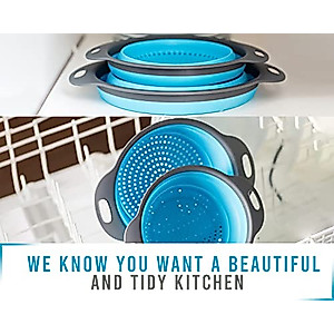 Say Goodbye to Clunky Colanders: 2-Piece Silicone Collapsible Colander Set by Comfify™- Compact, Convenient, and Ideal for Any Kitchen