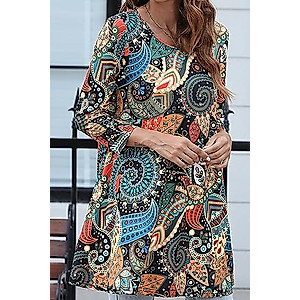 ENMAIN Womens Tunic Tops 3/4 Sleeve Dressy Casual Plus Size Tunic Tops to Wear with Leggings Loose Fit Swing Fall Orange T-Shirt Ladies Blouses